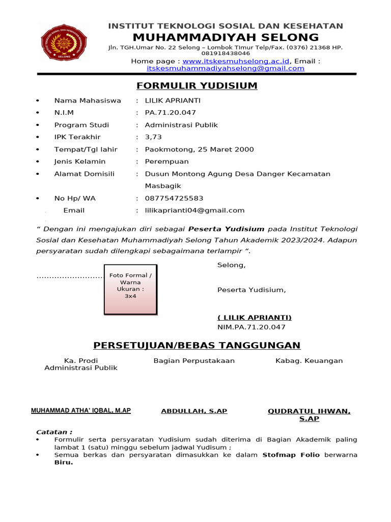Formulir Pendaftaran Yudisium Pdf