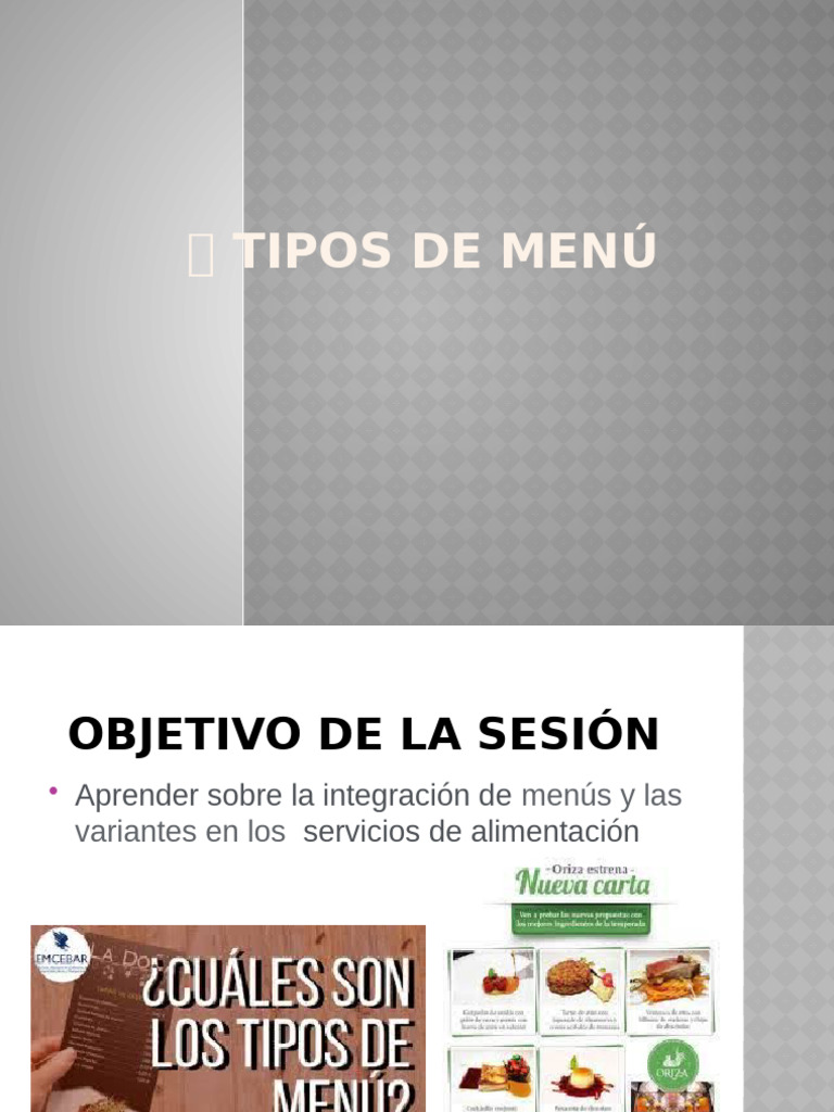 Tipos de Menús en Servicios de Alimentación | PDF | Artes culinarias ...
