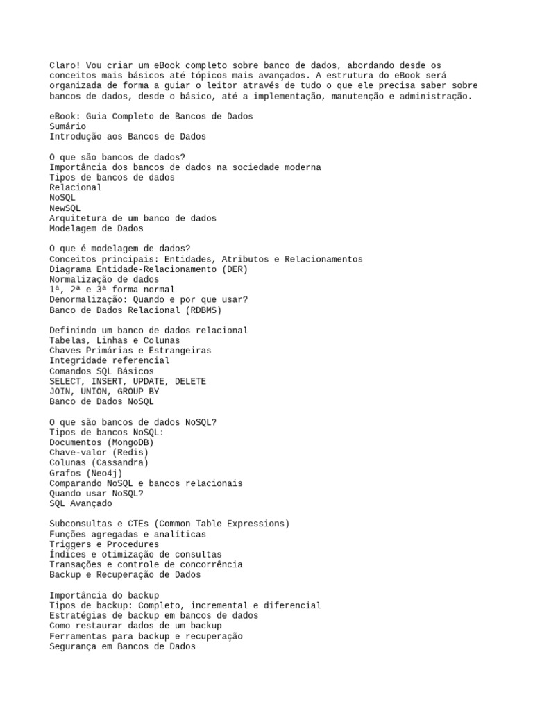Guia Completo de Bancos de Dados | PDF | No SQL | Bancos de dados