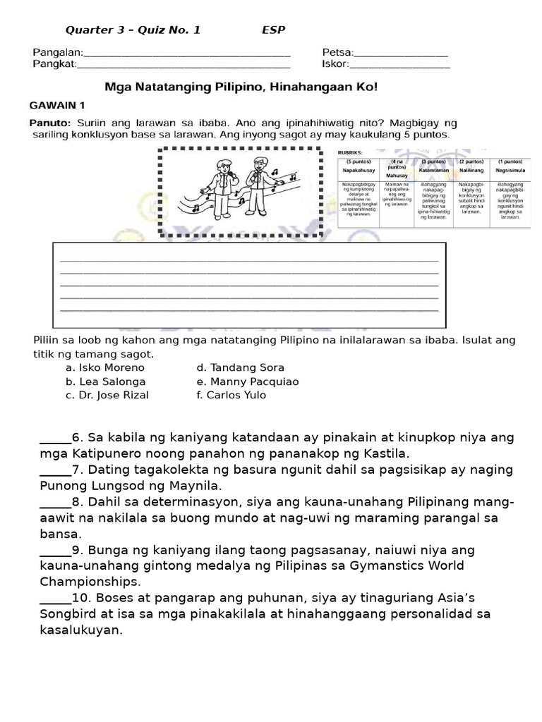 Esp Quarter-3 Quiz-1 | PDF
