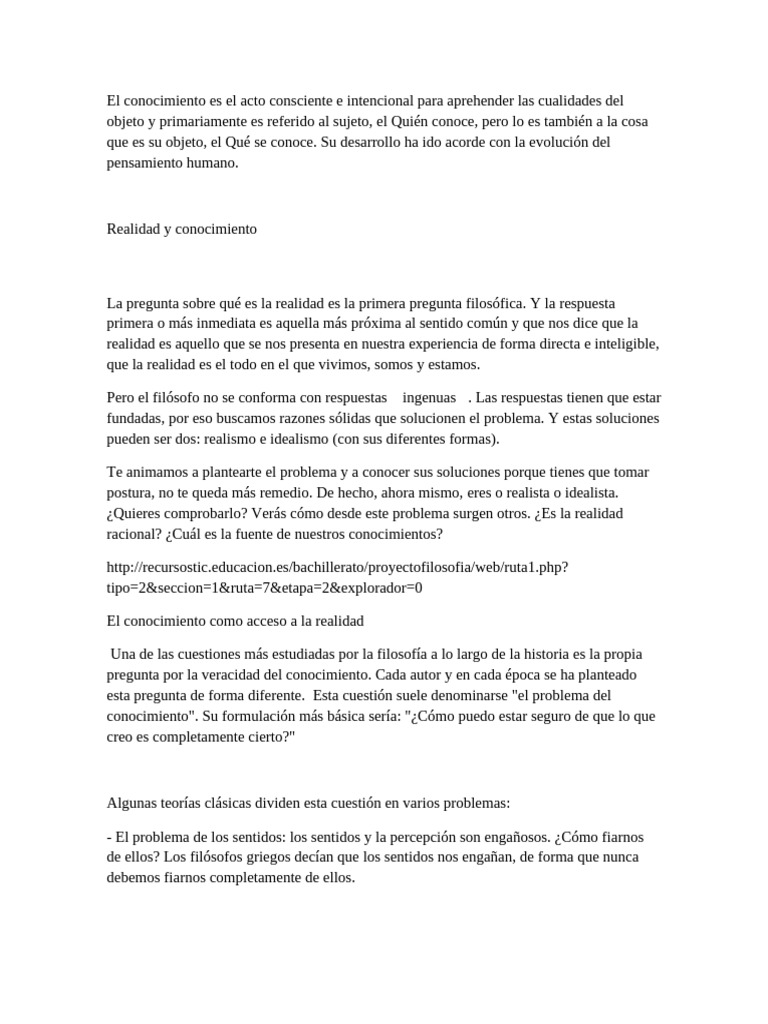 El Conocimiento | PDF | Conocimiento | Realidad