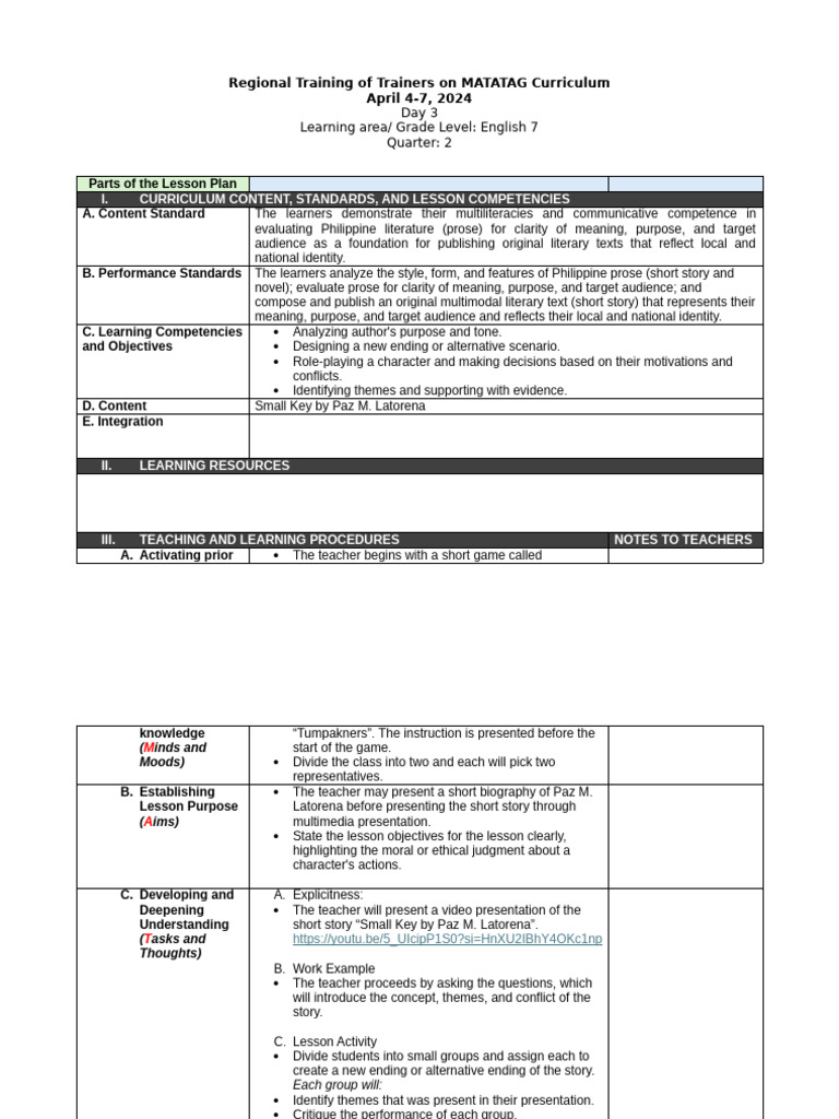 Matatag-Curriculum g7 Week2 C | PDF | Rubric (Academic) | Behavior Modification