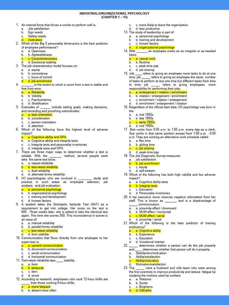 1.1-IOP-ANSWERS | PDF | Validity (Statistics) | Industrial And Organizational Psychology