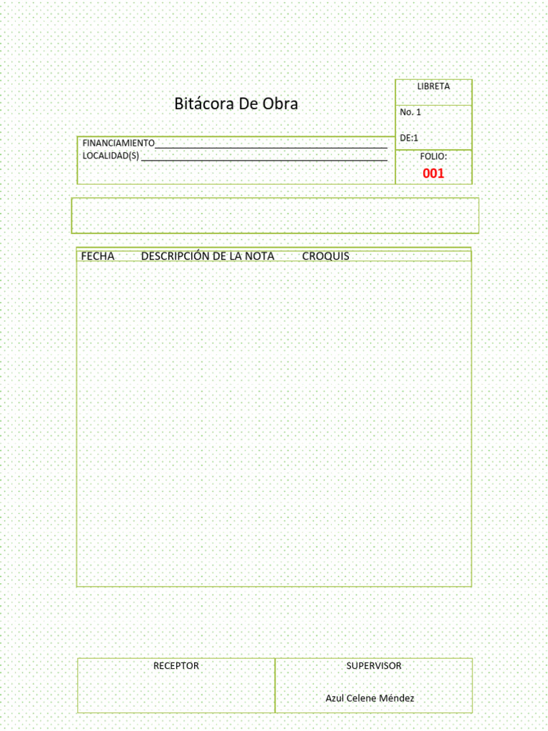 Bitácora de Obra 001 Blan | PDF