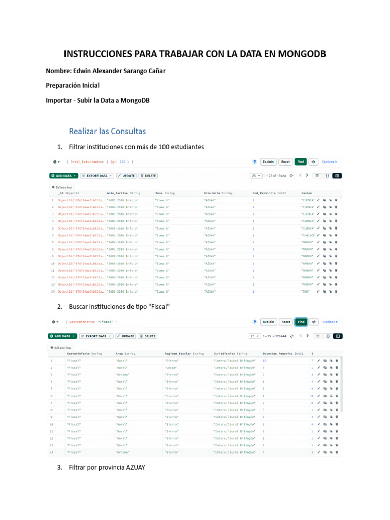 Instrucciones para Consultas en MongoDB | PDF