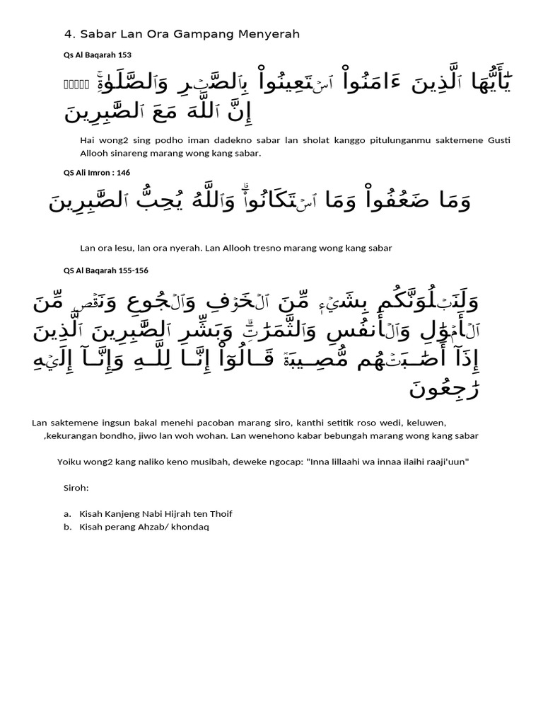 Sabar Lan Ora Gampang Menyerah | PDF