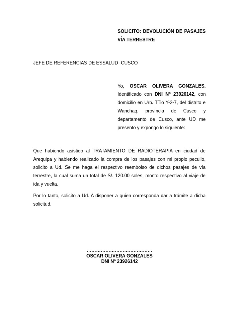 Solicito Devolucion de Pasaje | PDF
