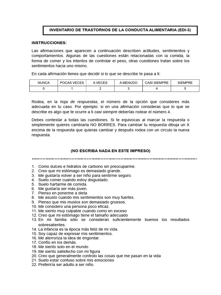 Escala EDI TCA (Respuesta) | PDF