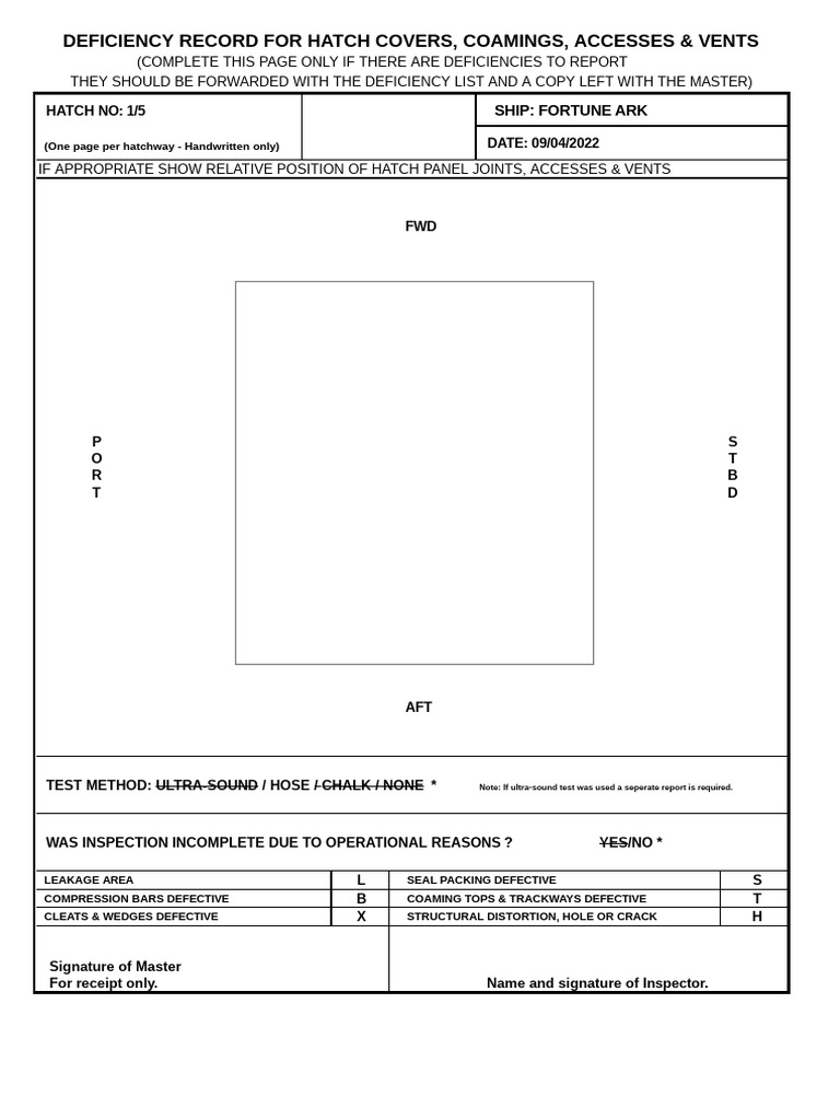 Hatch Cover Test Report | PDF
