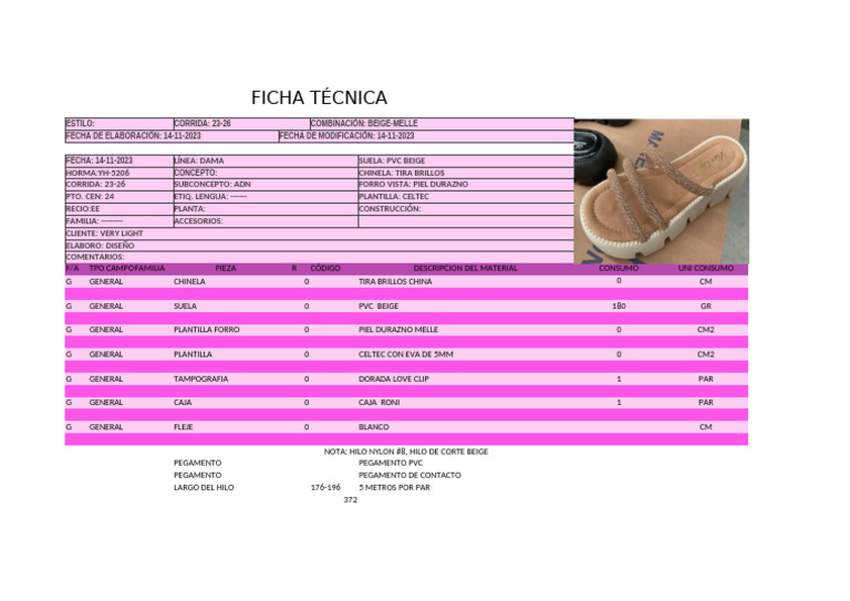 Ficha Técnica Sandalia Dama | PDF