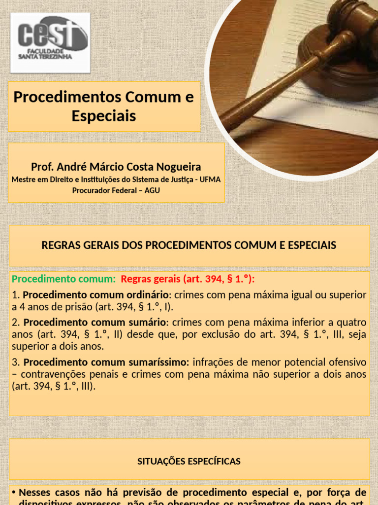 TEMA 1_PROCEDIMENTO COMUM E ESPECIAIS | PDF | Sentença (jurídico) | Crimes