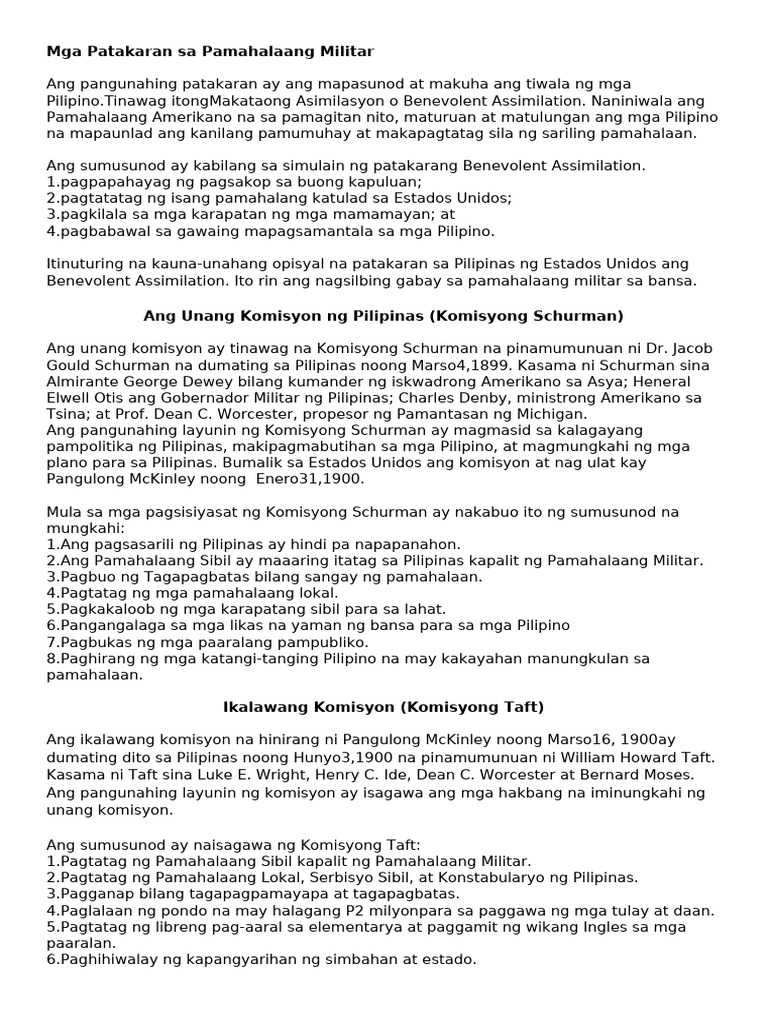 Mga Patakaran Sa Pamahalaang Militar | PDF