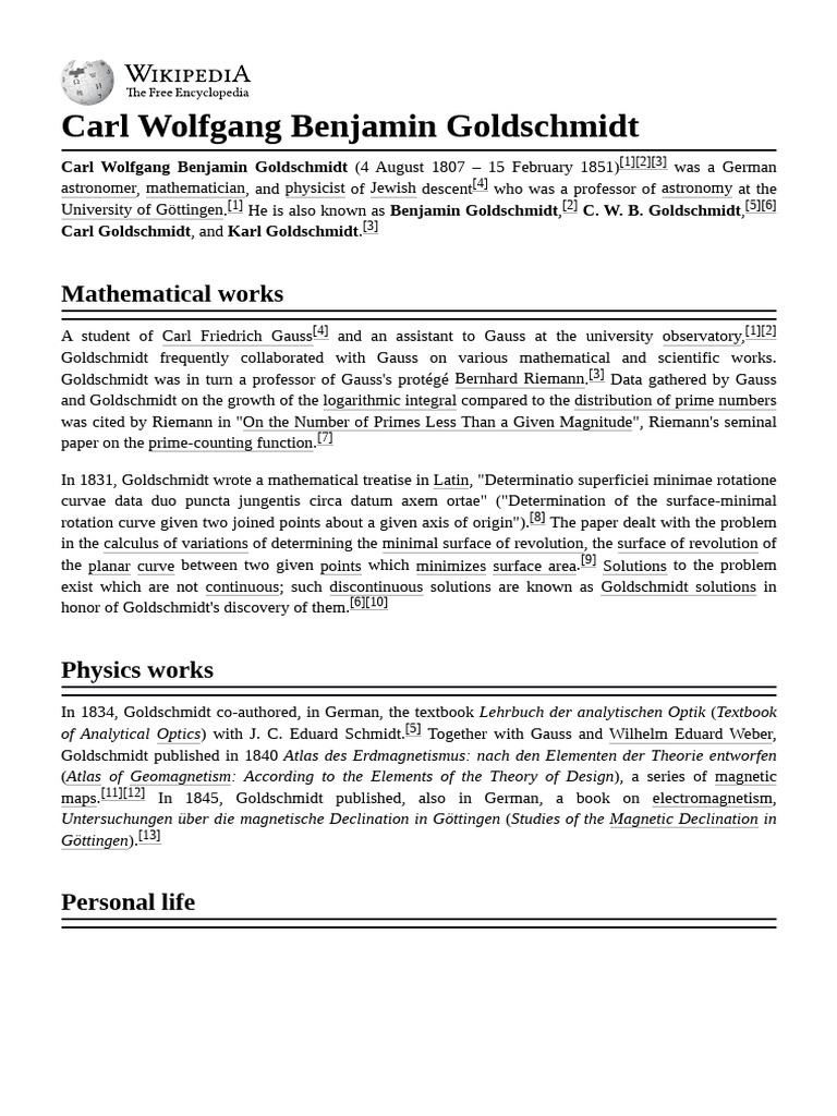 Carl Wolfgang Benjamin Goldschmidt | PDF | Mathematics