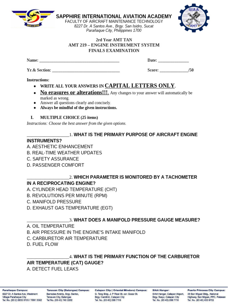 Amt 219 Final Exam | PDF | Engines | Carburetor
