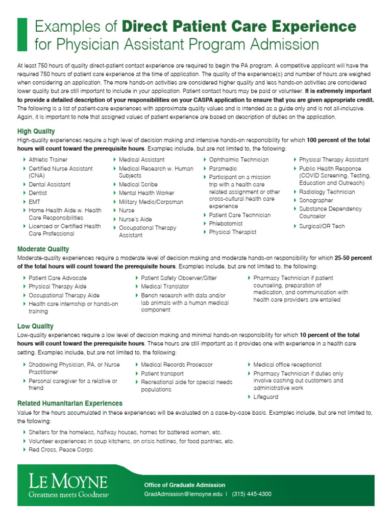 Direct Patient Care for PA Admission | PDF | Health Care | Health ...