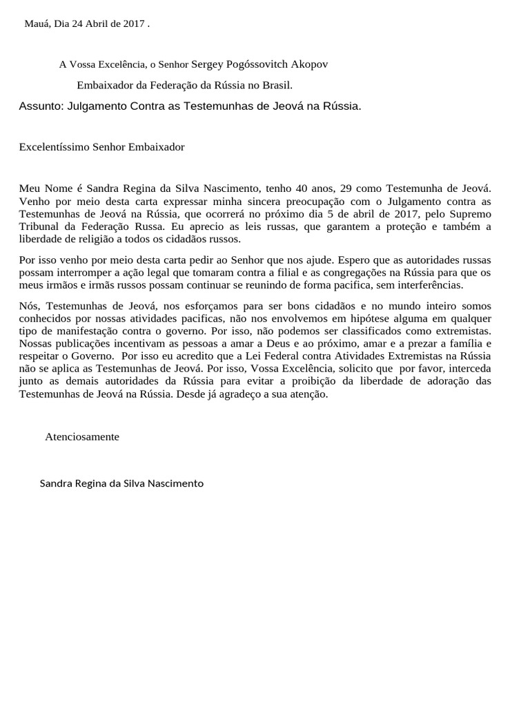 Carta À Embaixada | PDF