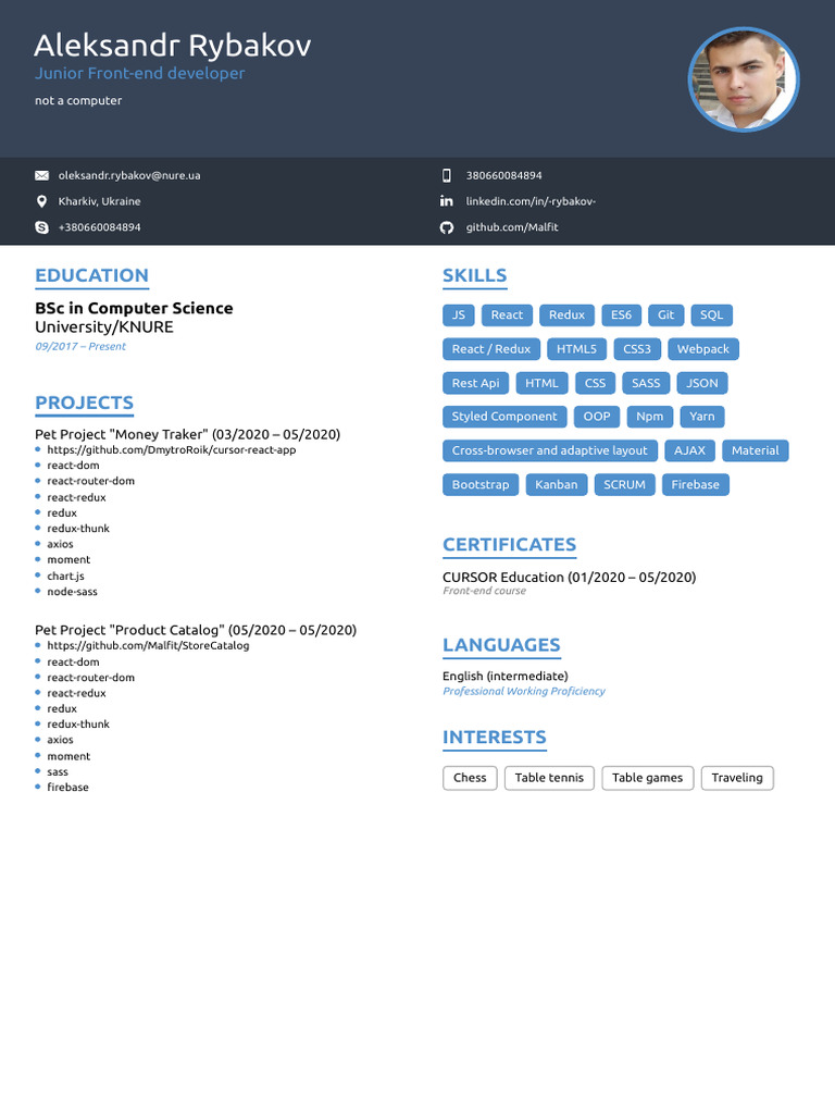 Junior Frontend Developer Rybakov Aleksandr | PDF