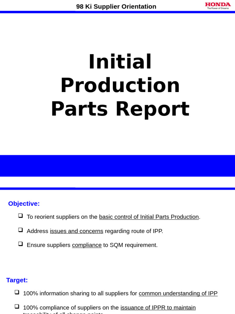 Honda Supplier Orientation: IPP Overview | PDF | Specification ...