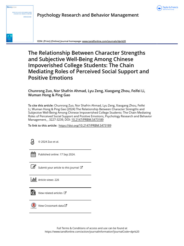 Character Strengths and Subjective Well-Being Among | PDF | Psychology ...