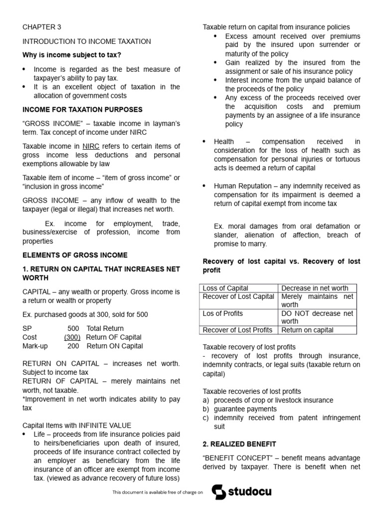 Chapter 3 Notes From Income Taxation | PDF | Taxes | Gross Income