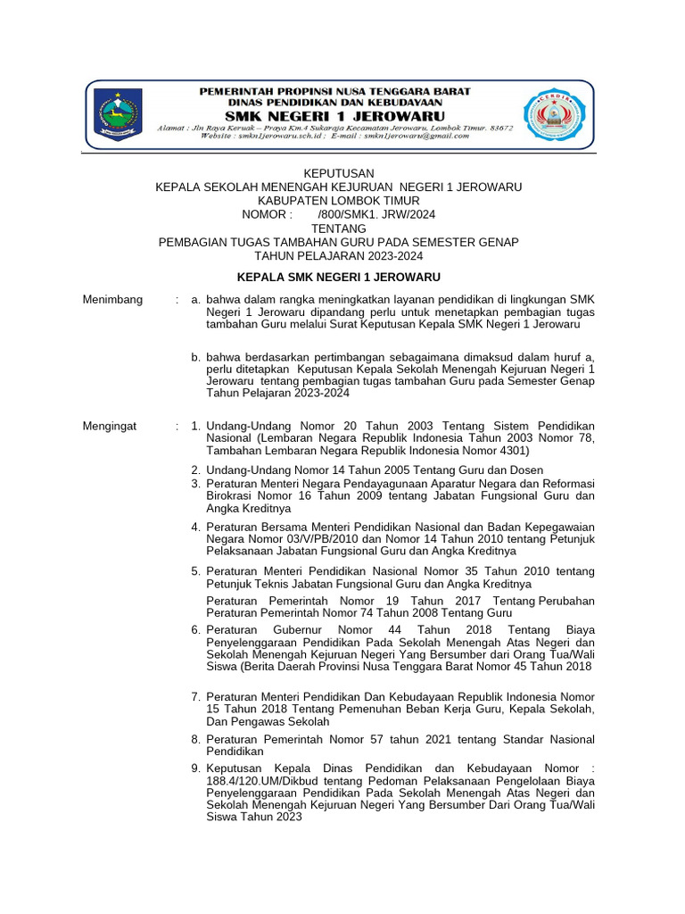 Lampiran SK Pemb. Tugas - gANJIL 2425. | PDF