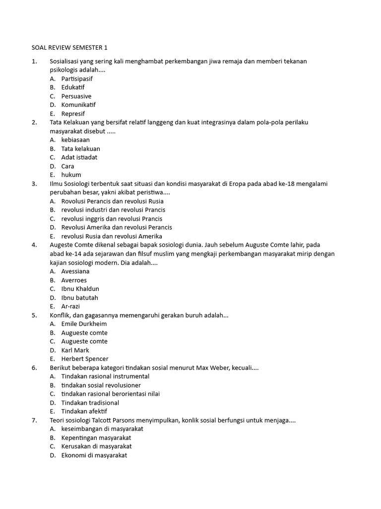Soal Review Semester 1 Kelas 10 (Siswa) | PDF