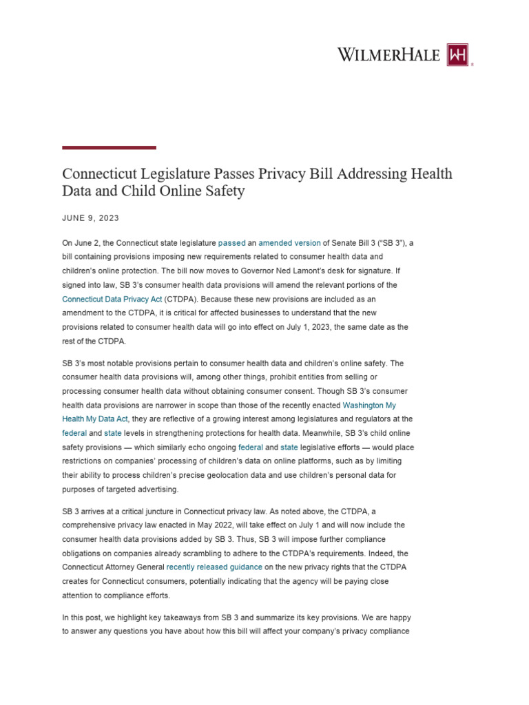Connecticut Privacy Bill on Health Data | PDF | Privacy | Bill (Law)