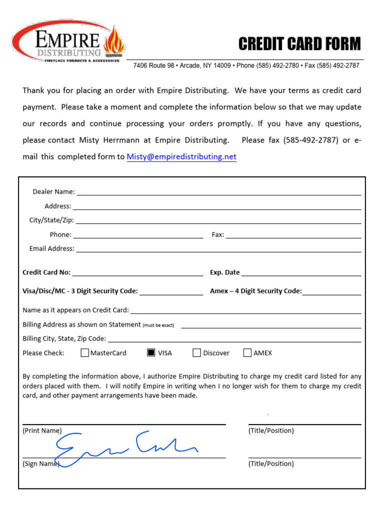 Credit Card Authorization Form - MH | PDF