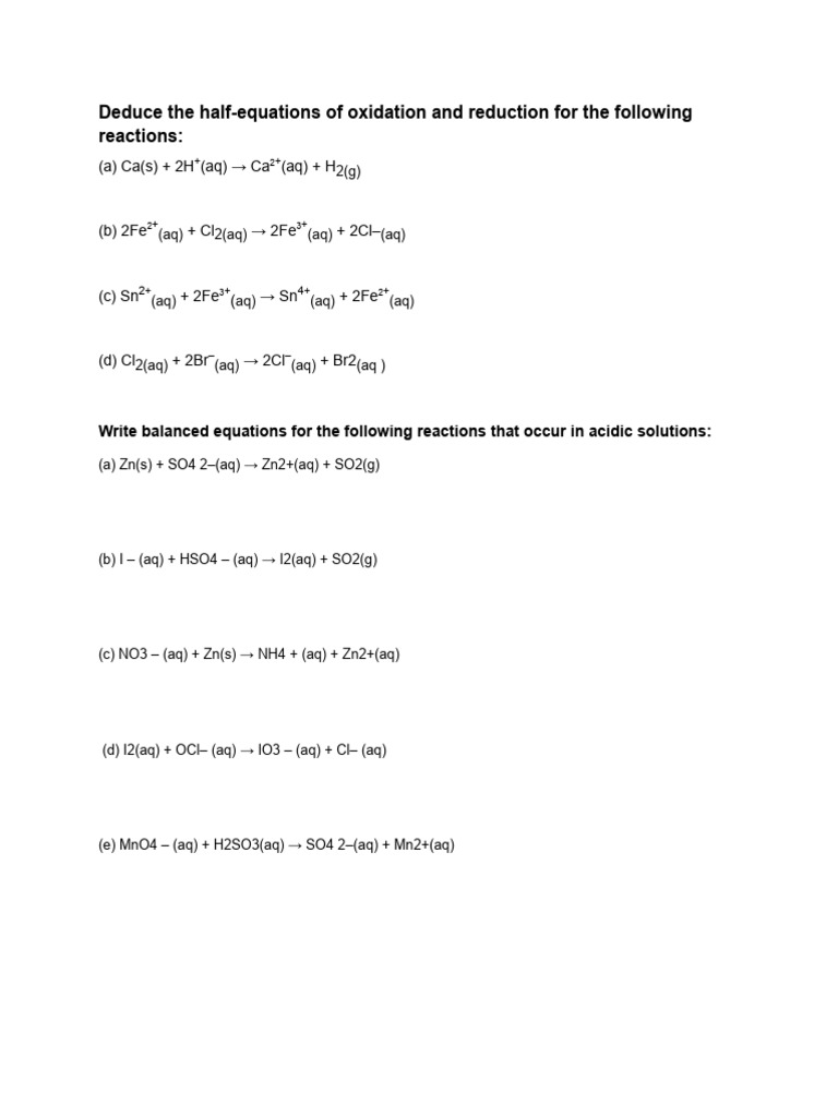 Redox SL Practice | PDF