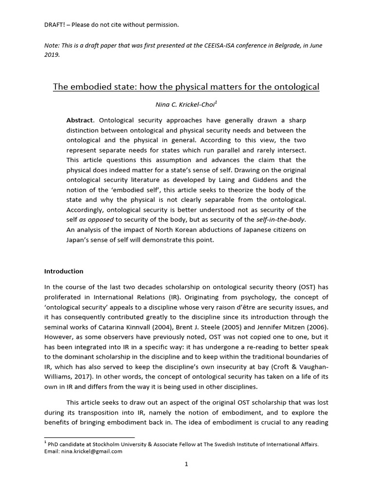 The Embodied State How The Physical Matters For The Ontological | PDF ...