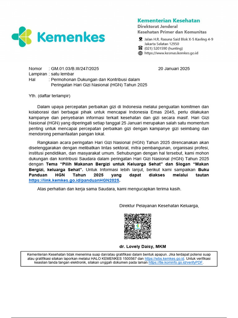 Surat Permohonan Dukungan HGN 2025 | PDF