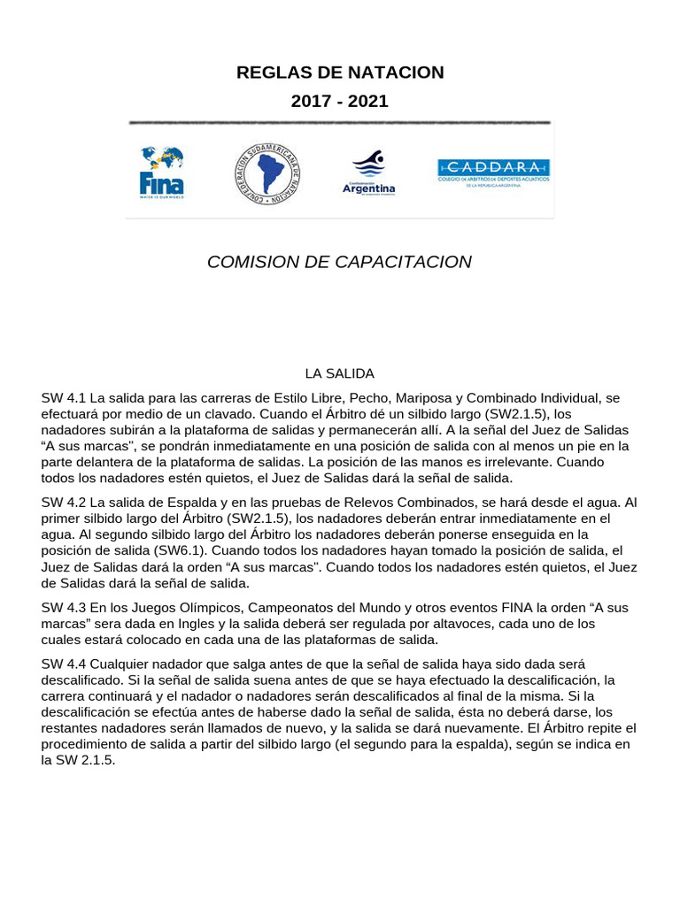 Reglas de Natación 2017-2021 | PDF | Deportes acuáticos | Deportes ...