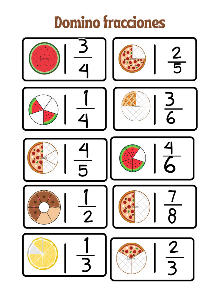 Juego de dominó con fracciones | PDF