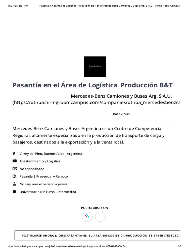 Pasantía en El Área de Logística - Producción B&T en Mercedes-Benz ...