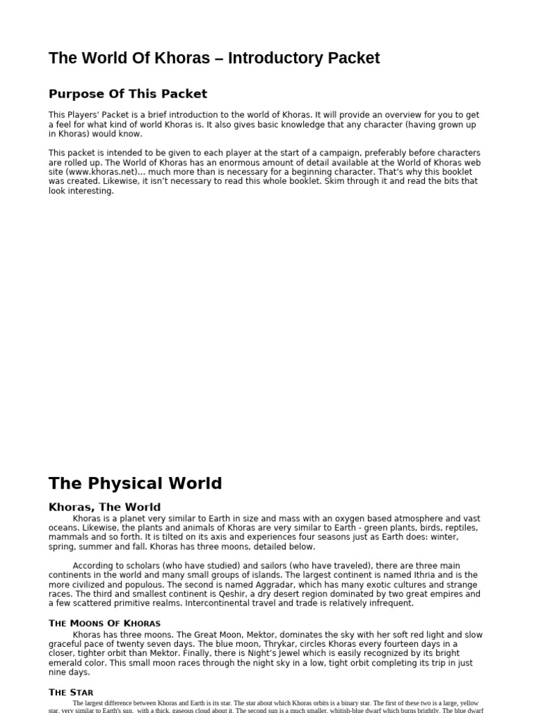 Khoras Players Packet | PDF | Stars | Eclipse