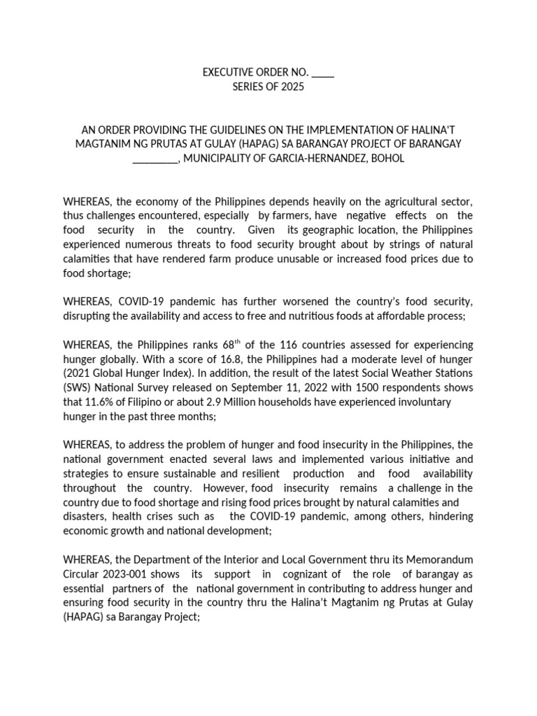 Hapag - Executive Order No | PDF | Food Security | Hunger