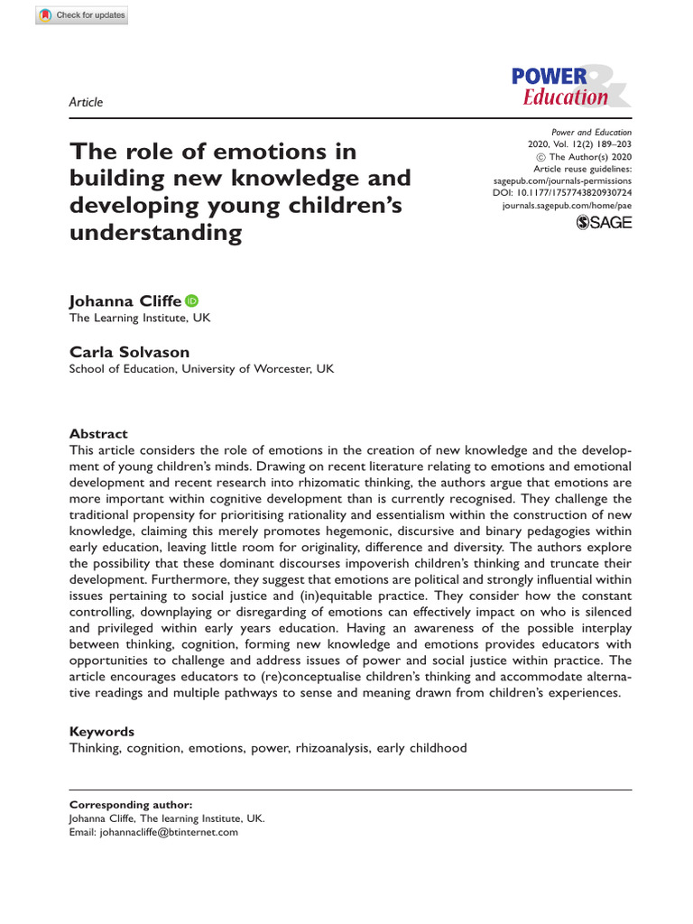 Emotions in Early Childhood Learning | PDF | Emotions | Thought