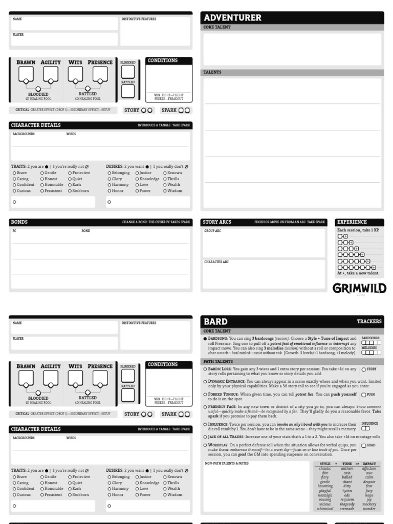 Grimwild_-_Free_Edition_-_v0.9.3_-_Sheets | PDF