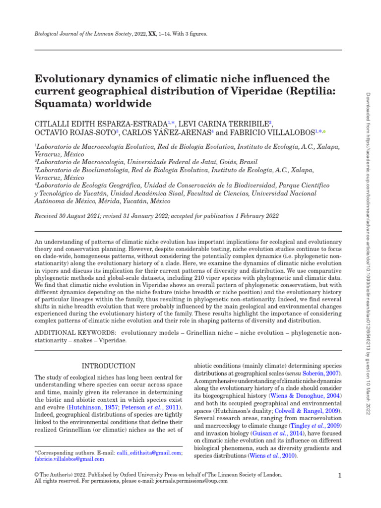 Evolutionary Dynamics of Climatic Niche Influenced The Current ...