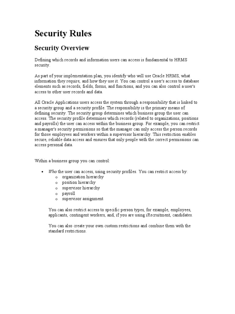 HRMS User Access Security Guidelines | PDF | Databases | Oracle Database