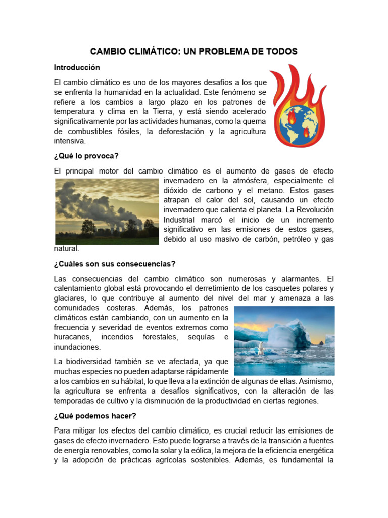 Cambio Climático. ENSAYO | PDF | Gases de efecto invernadero | Cambio ...