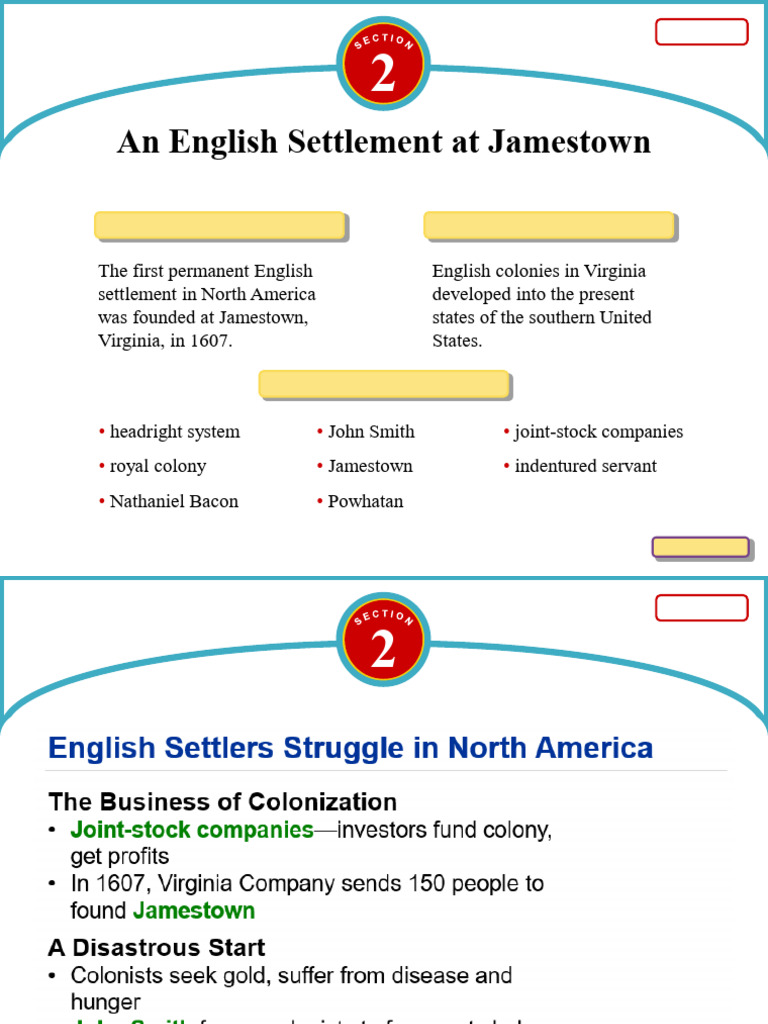 Lesson 2 An English Settlement at Jamestown 2023 | PDF | Jamestown ...