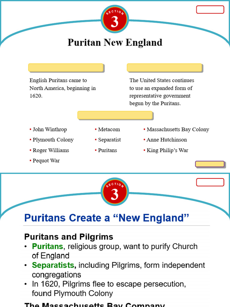 Lessons 3 & 4 Puritan New England and Settlement of the Middle Colonies ...