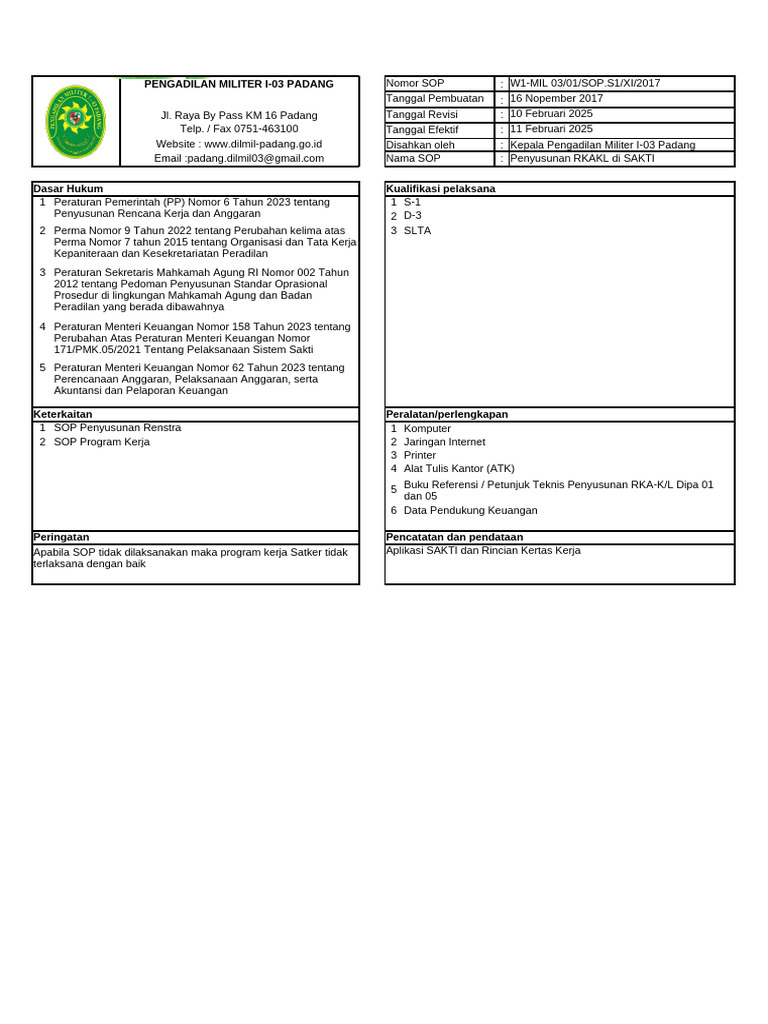 01. SOP Penyusunan RKAKL di SaKTI | PDF