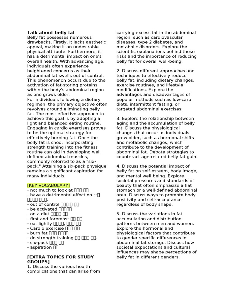Casual Talk Belly Fat - Adv | PDF | Fat | Physical Fitness