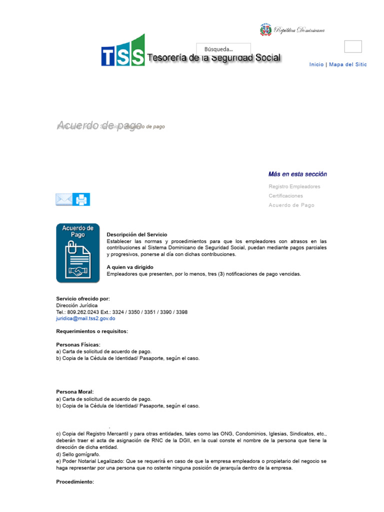 Acuerdo de Pago para Empleadores TSS | PDF