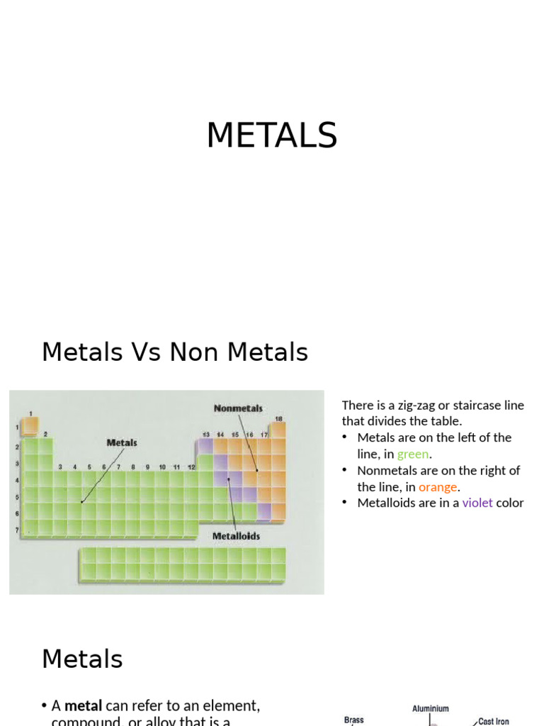 Metals and Nonmetals Overview | PDF | Semiconductors | Metals
