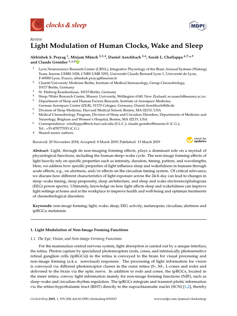 Light Modulation of Human Clocks, Wake, and Sleep | PDF | Circadian ...