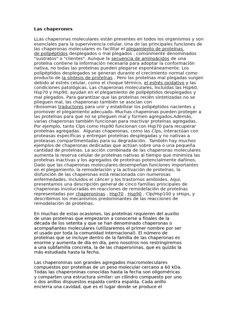 Las Chaperones | PDF | Proteínas | Chaperona (Proteína)