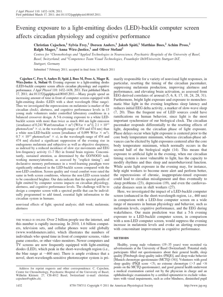 Evening exposure to a light-emitting diodes (LED)-backlit computer screen affects circadian ...
